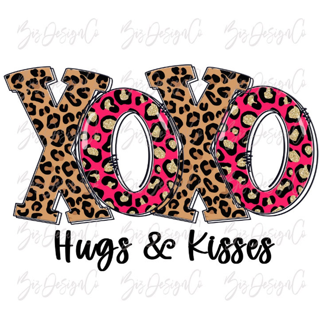 Xoxo Hugs and Kisses Png, Gold Cheetah Leopard Pink Xoxo Png File for ...