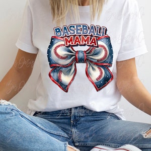 Red Blue Baseball MAMA Png, Coquette Baseball Bow Png, Baseball ...