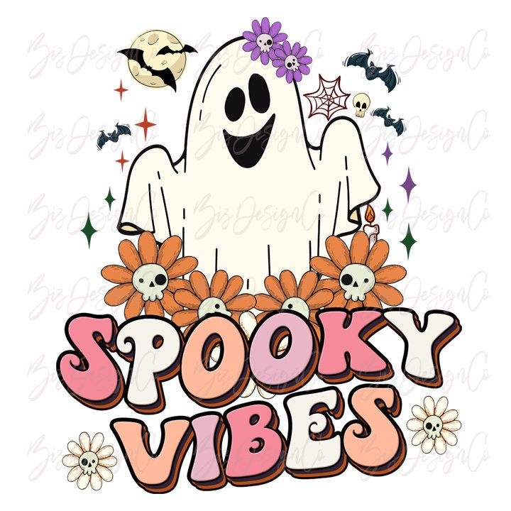 Spooky Vibes Ghost Png Groovy Halloween Sublimation Designs - Etsy