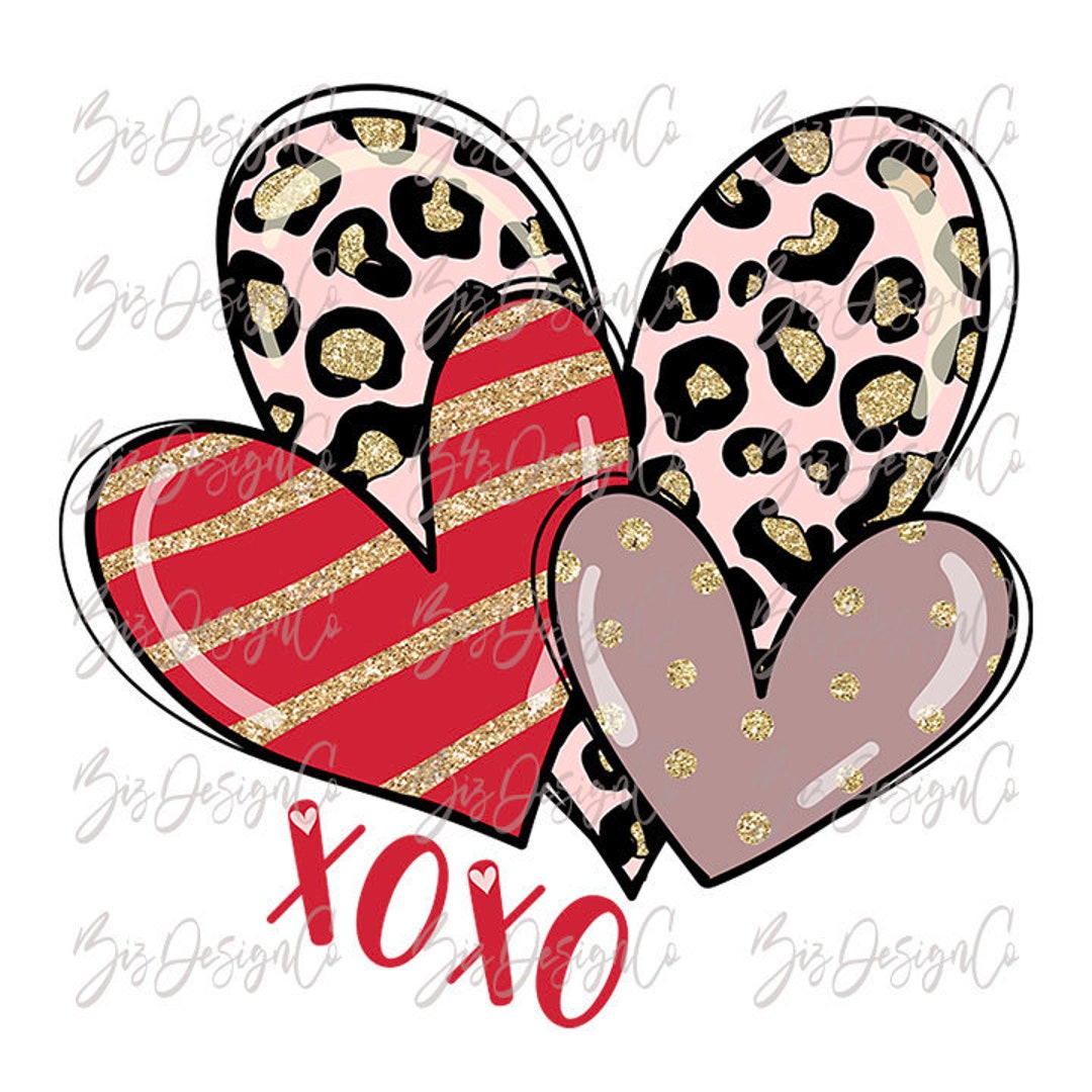 Heart Trio Png, Gold Cheetah Leopard Red Xoxo Png File for Sublimation ...