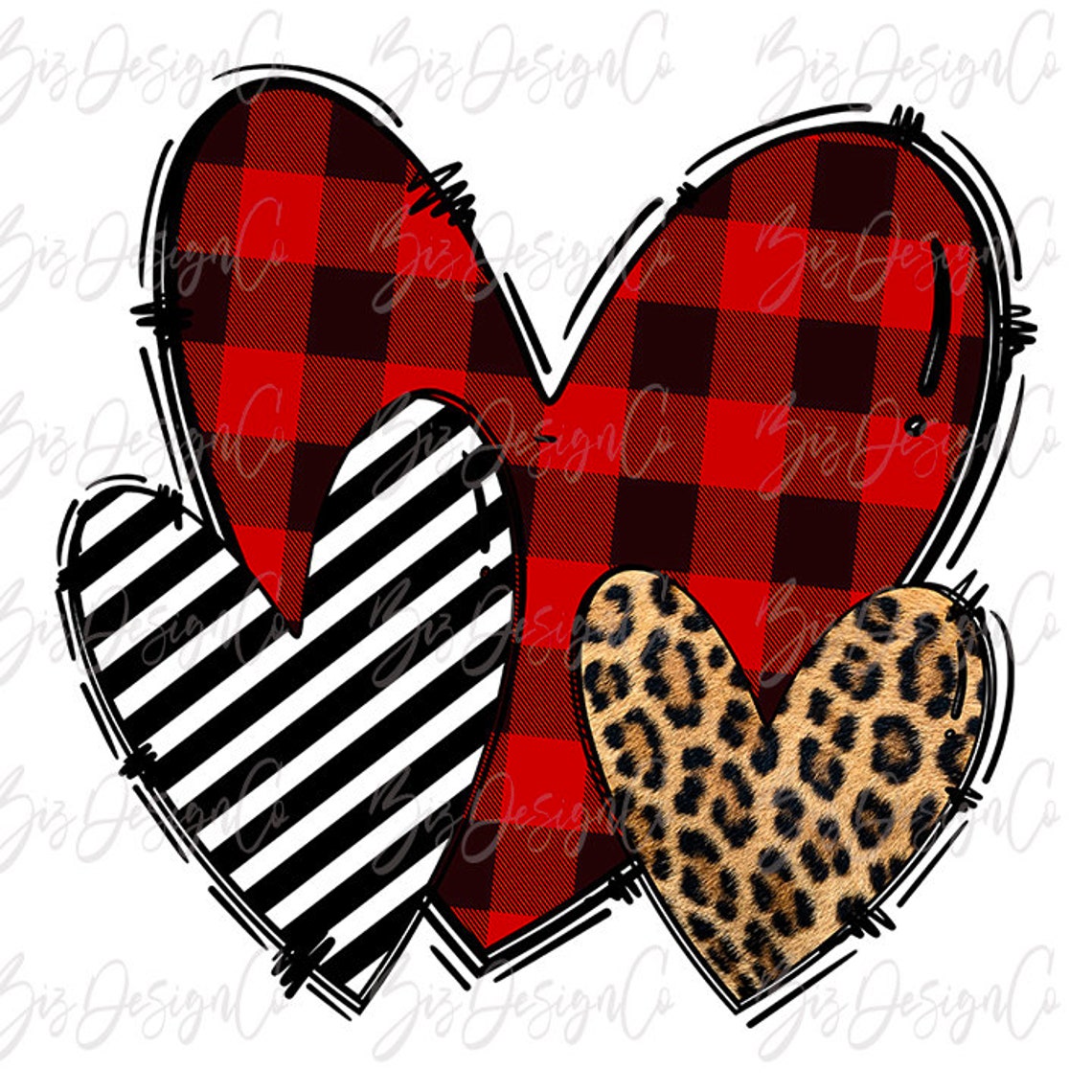 Heart Trio Png Buffalo Plaid Leopard Heart Png Christmas - Etsy