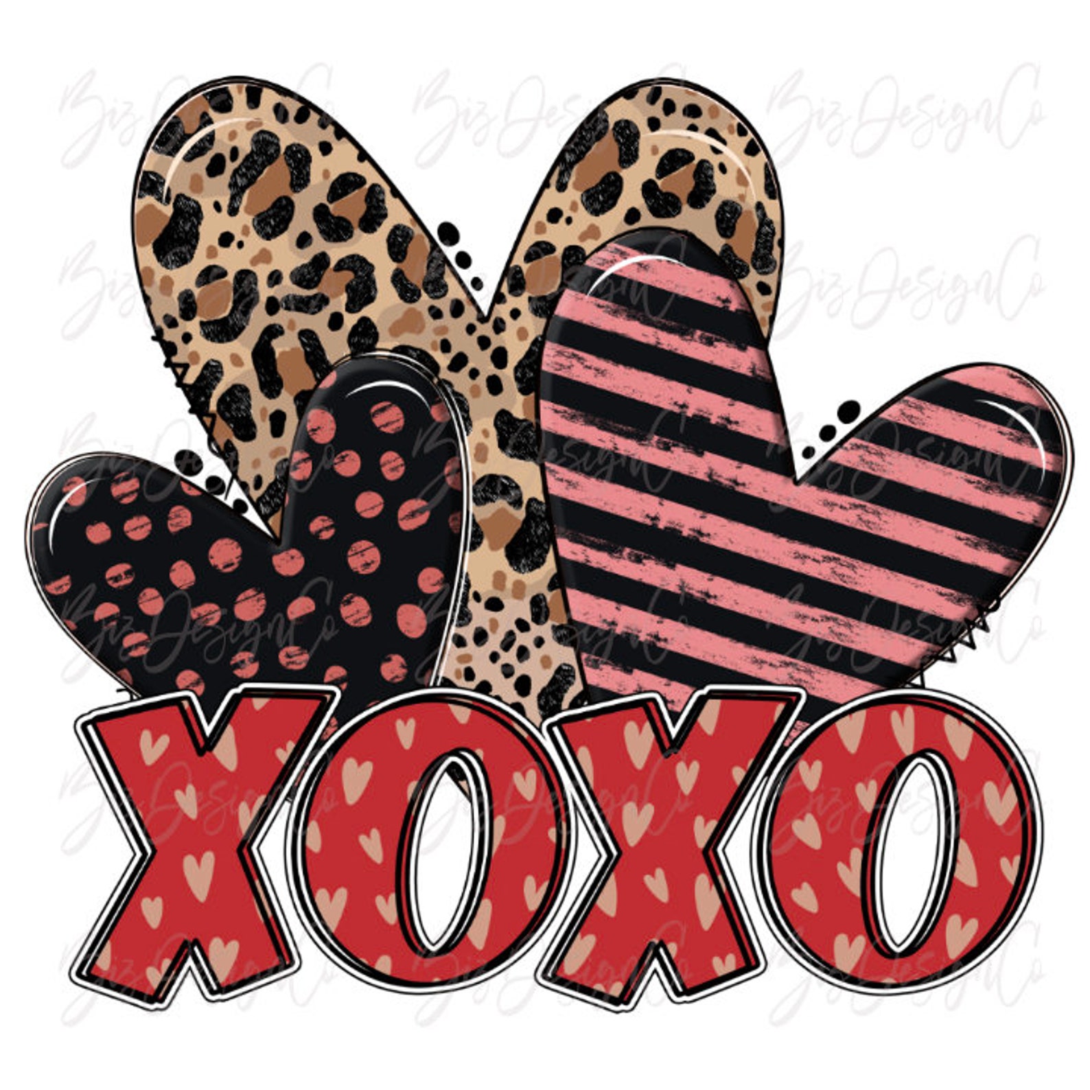 Heart Trio Png Pink Cheetah Leopard Red Xoxo Png File for - Etsy
