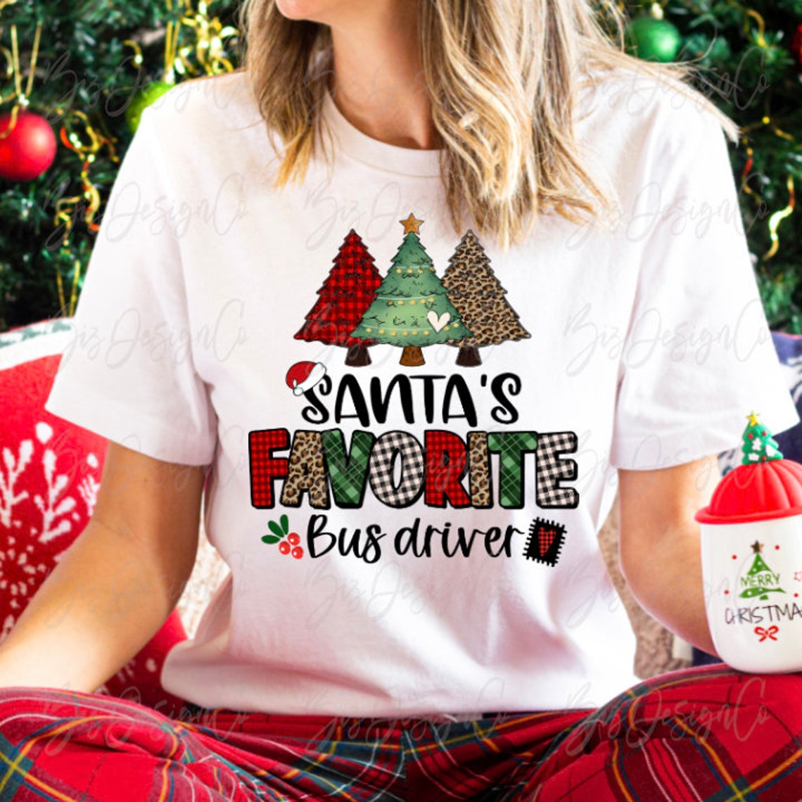 Santa's Favorite Bus Driver Png Leopard Buffalo Plaid - Etsy