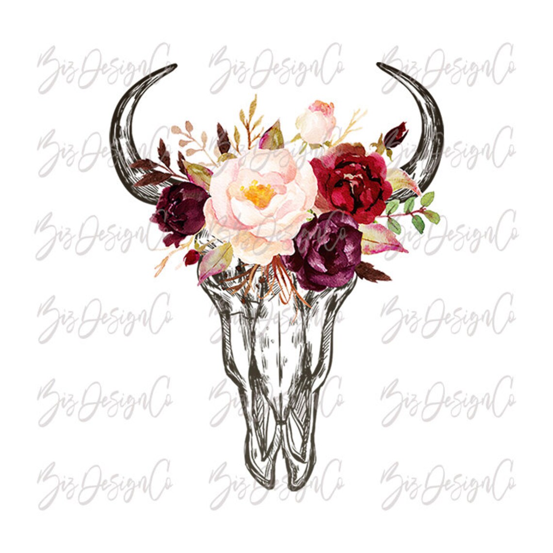Bull Skull With Flowers Designs Floral Bull Skull Png - Etsy
