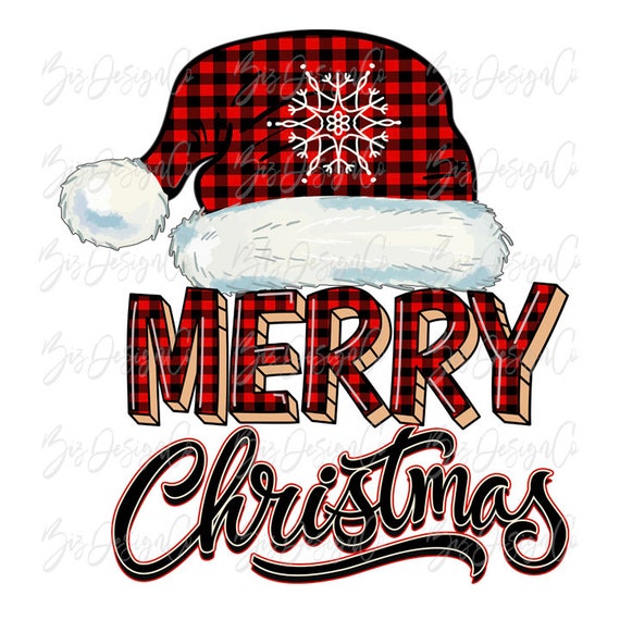 Red Buffalo Plaid Merry Christmas Png Santa Hat Christmas | Etsy