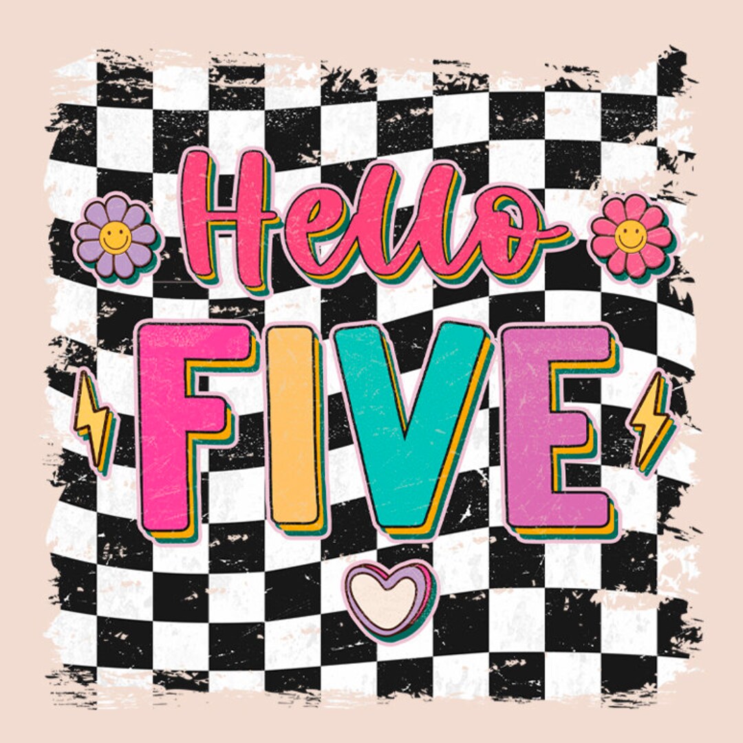 Hello Five PNG, Birthday Girl Png for Sublimation, Retro Girl ...