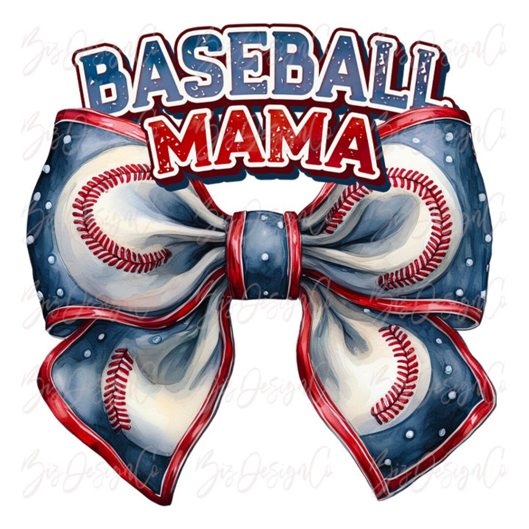 Red Blue Baseball MAMA Png, Coquette Baseball Bow Png, Baseball ...