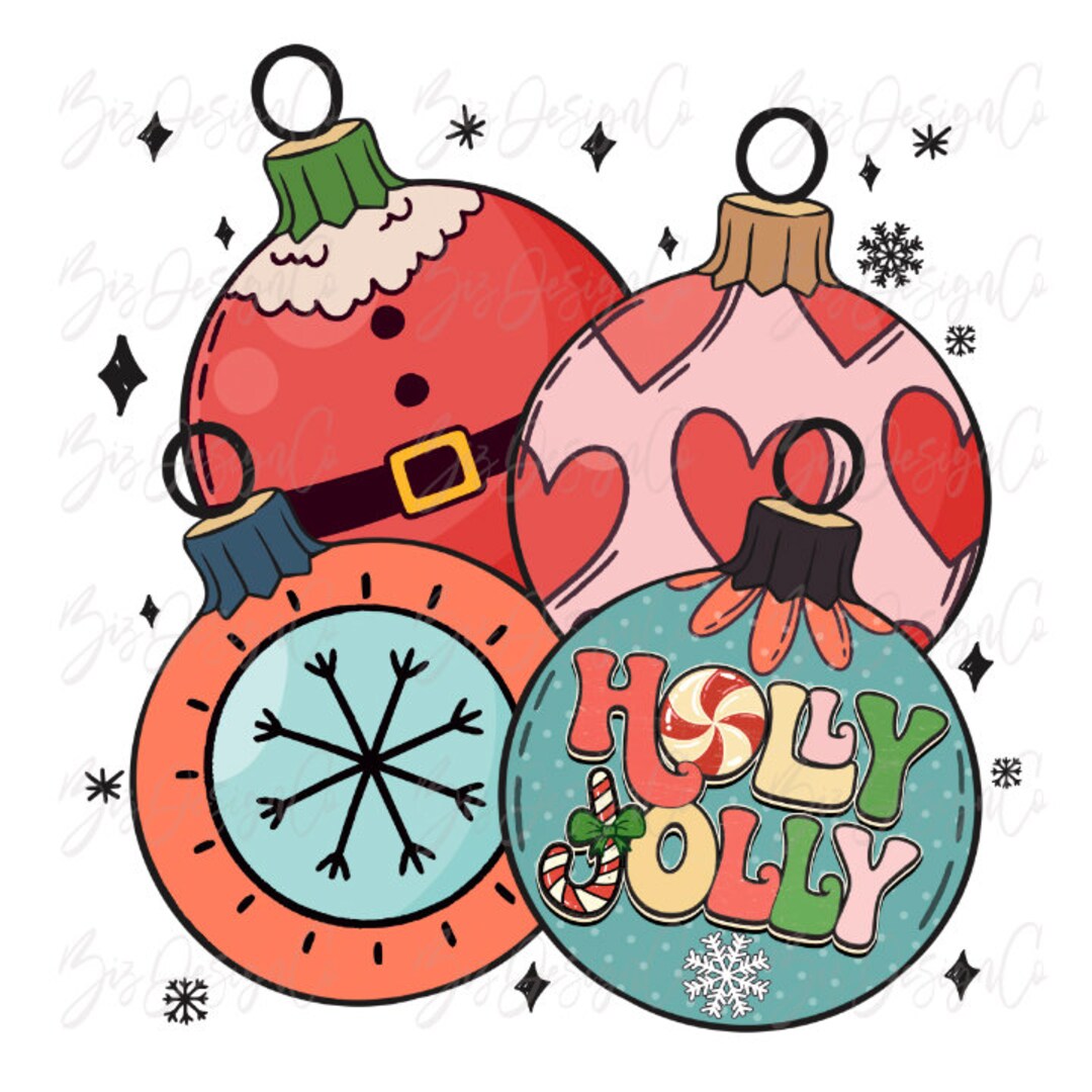 Christmas Ornaments Png, Holly Jolly Png, Groovy Christmas Sublimation ...