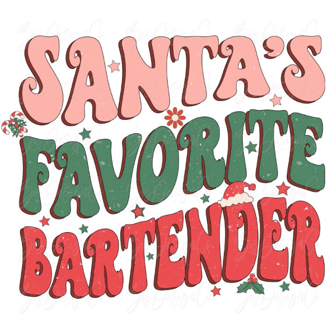 Santa's Favorite Bartender Png, Retro Groovy Christmas Sublimation ...
