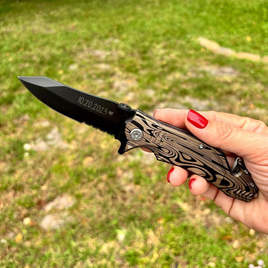 Customizable Laser Engraved Floral Pattern Bison River Rescue Knife - Etsy