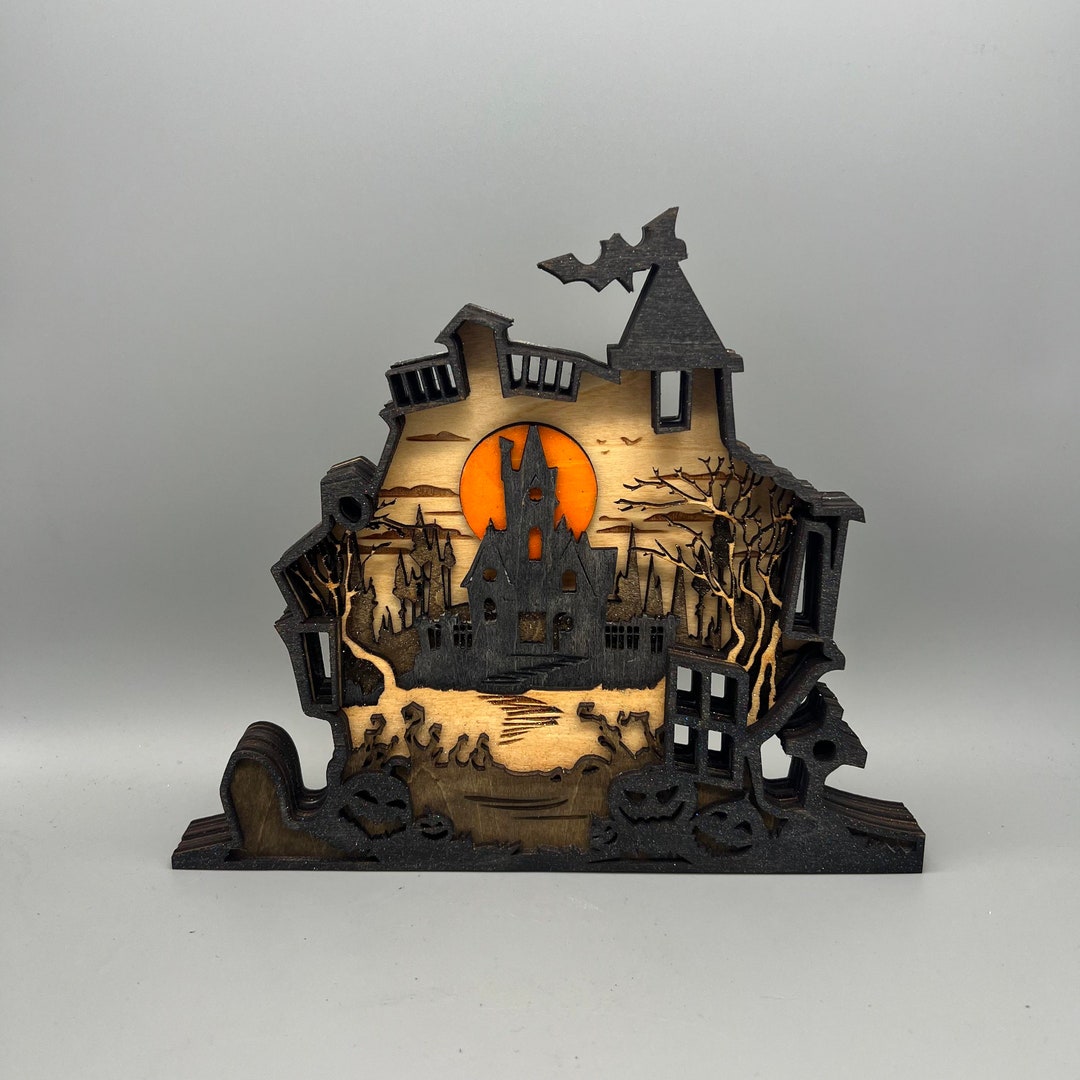 Haunted House 6 Layered Wood Art Decor - Happy Halloween - Hand Painted ...