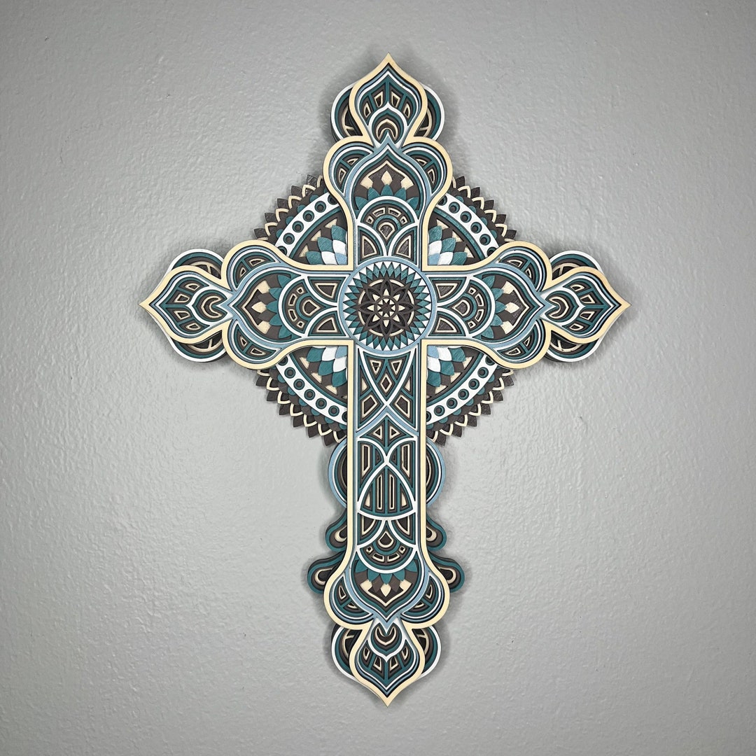 3D Layered Mandala Cross 7 Layered Wood Art Decor - Hand Painted - Etsy