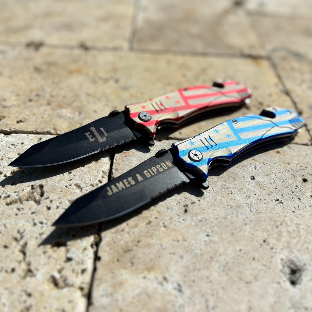 Customizable Laser Engraved American Flag Bison River Rescue Knife - Etsy