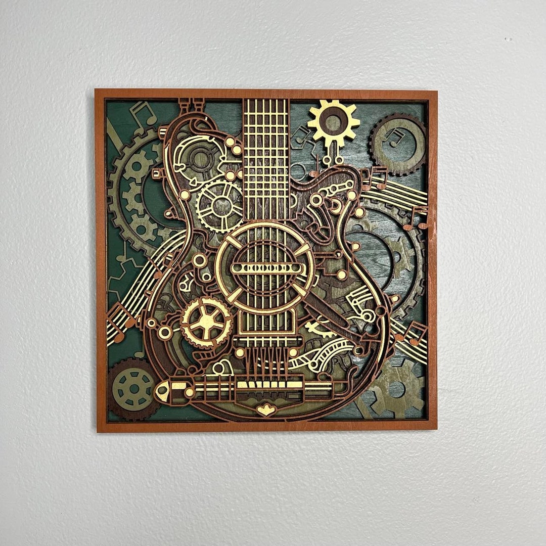Guitar 6 Layered Wood Art Decor - Hand Painted - Etsy