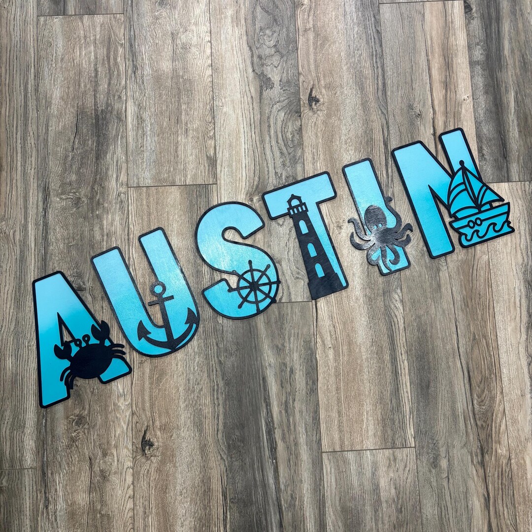 Nautical Name Sign: Custom Baltic Birch Letters, Kids Room Decor - Etsy