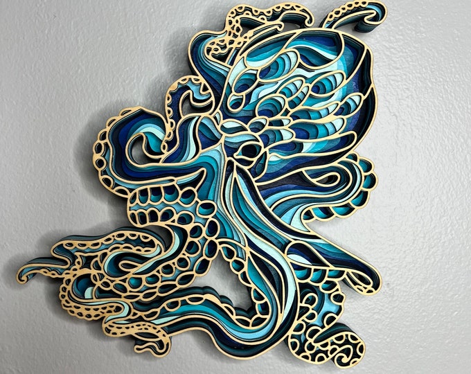 Wooden Squid Wall Decor, ONE Squid Wall Art, Sea Squid, Wooden Fish Art ...