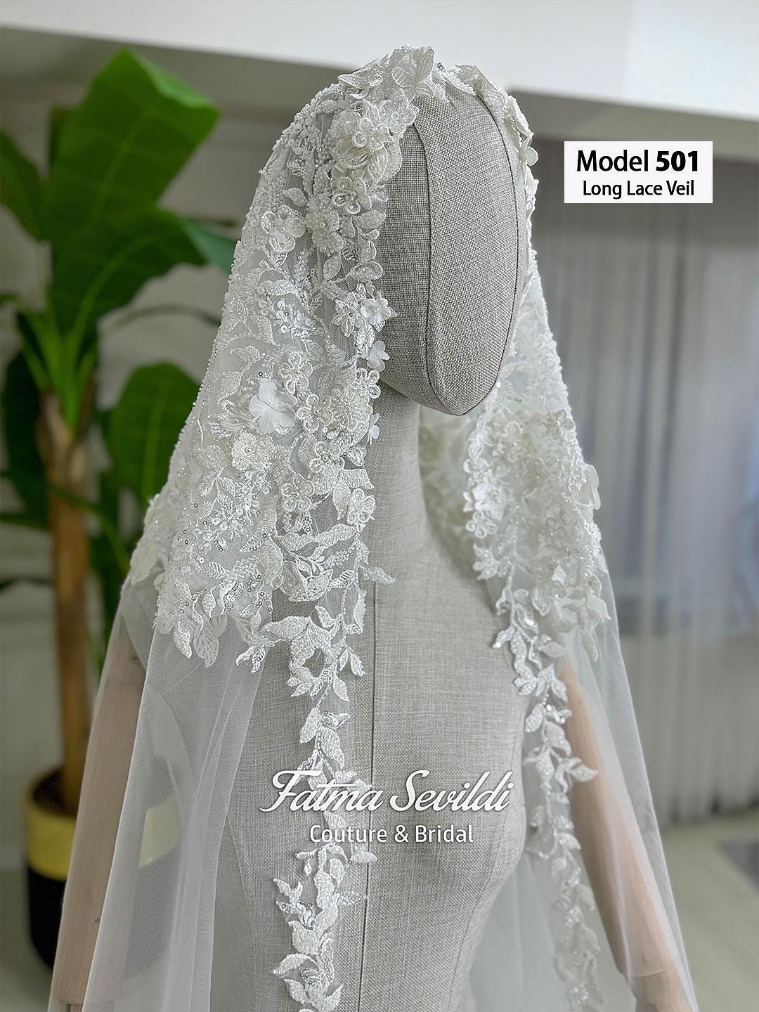 PART1 LACE VEILS / Hijab Head Set, Lace Edge Bridal Veil, Cathedral ...