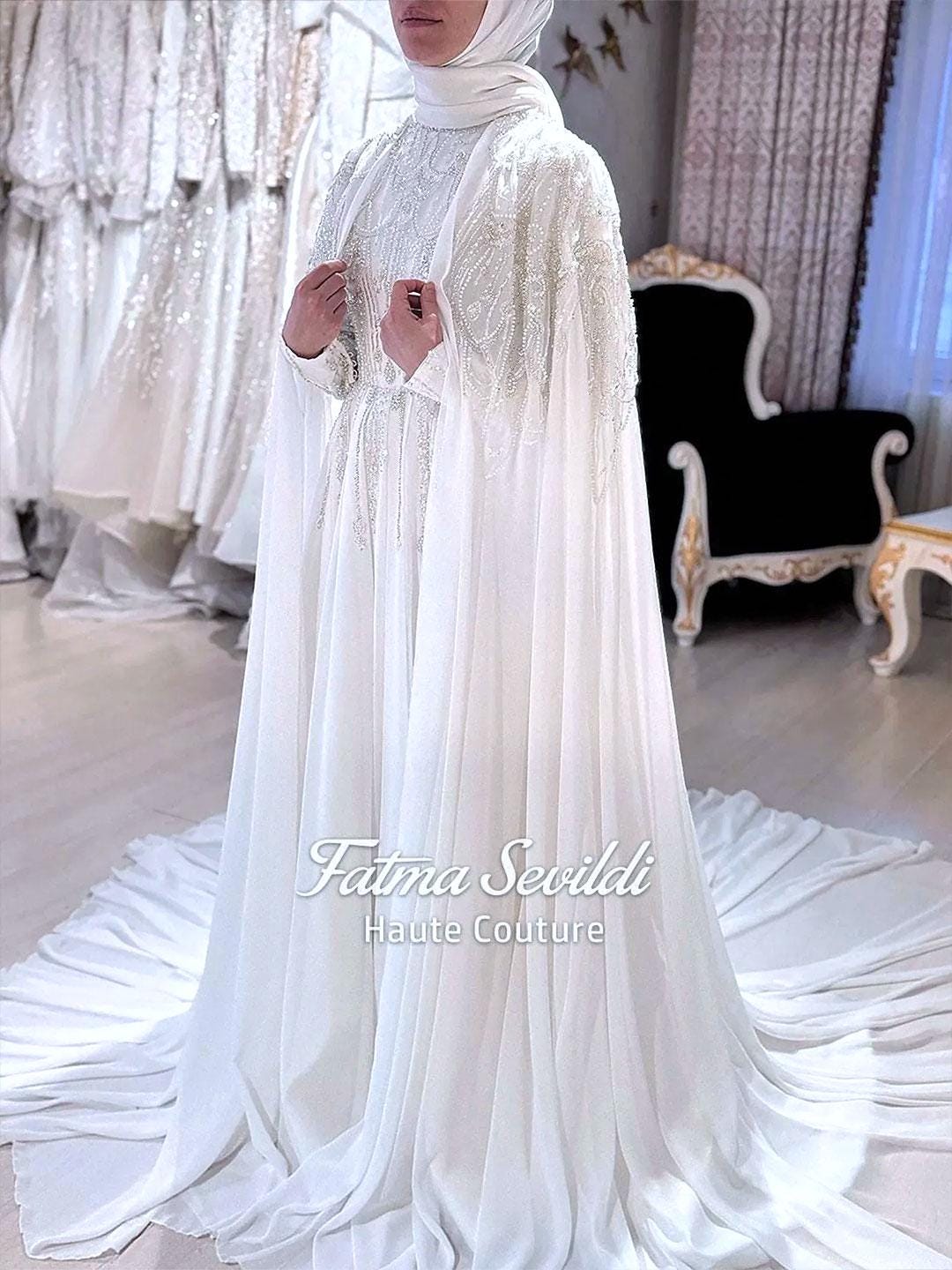 Long Cape Wedding Dress, Muslim Wedding Dress, Hijab Wedding Dress ...