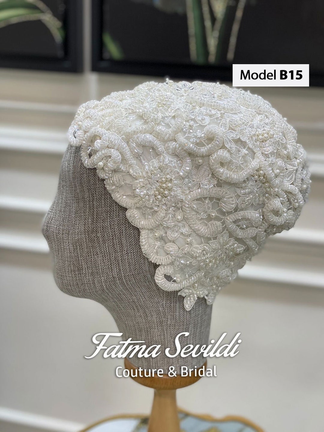 Beaded Lace Hijab Bridal Bonnets: Elegant Turban Cap - Etsy