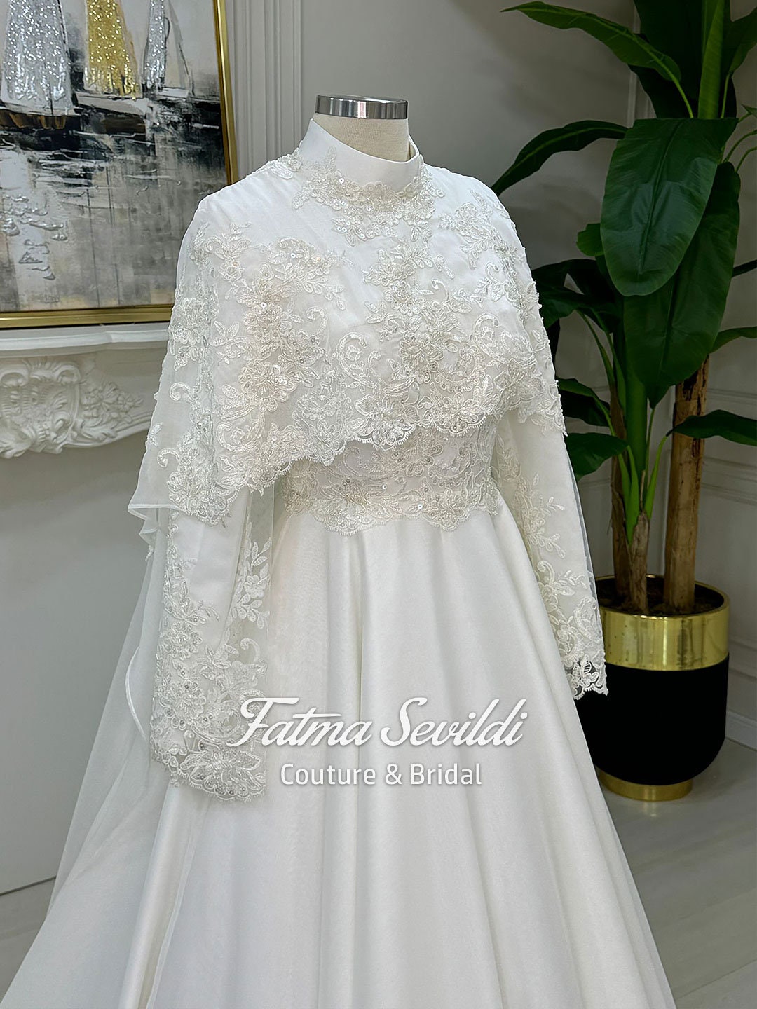 Cape Muslim Wedding Dress, Lace Hijab Wedding Dress, Beaded Lace Bridal ...