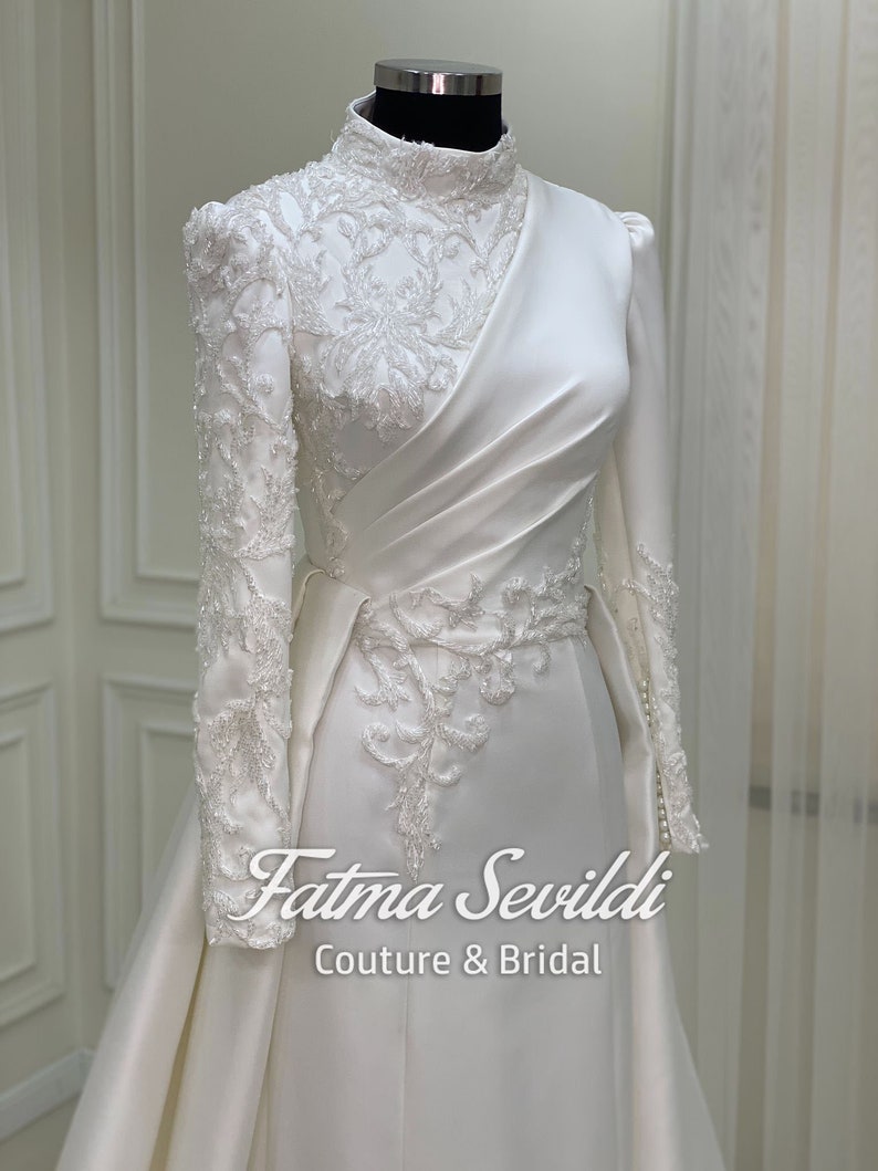 Modest Muslim Wedding Dress Beaded Lace Bridal Dress Hijab Etsy