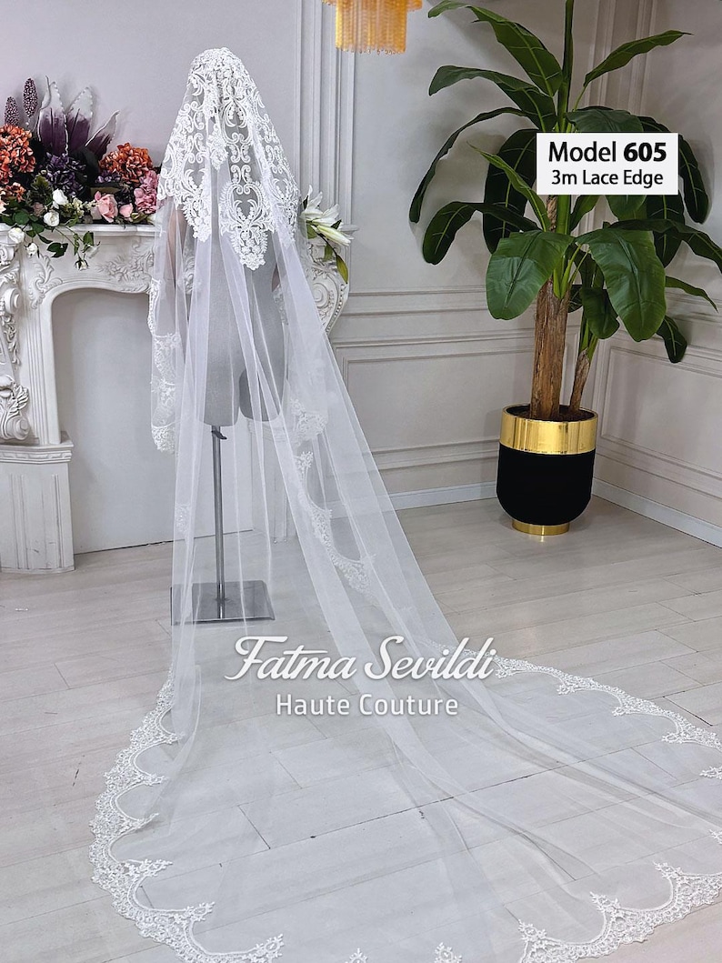 PART11 Lace Edge Cathedral Hijab Veil, Bridal Headpiece - Etsy