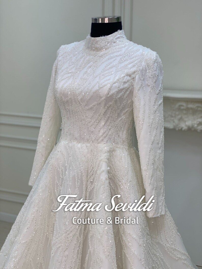 Modest Muslim Wedding Dress Beaded Lace Bridal Dress Hijab Etsy