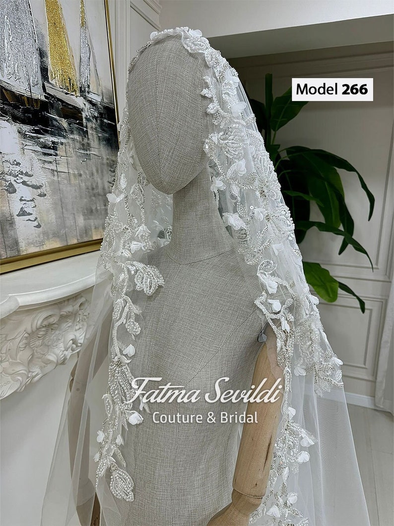 PART8 Hand-sewn Beaded Lace Mantilla Cathedral Wedding Veil, Luxury ...
