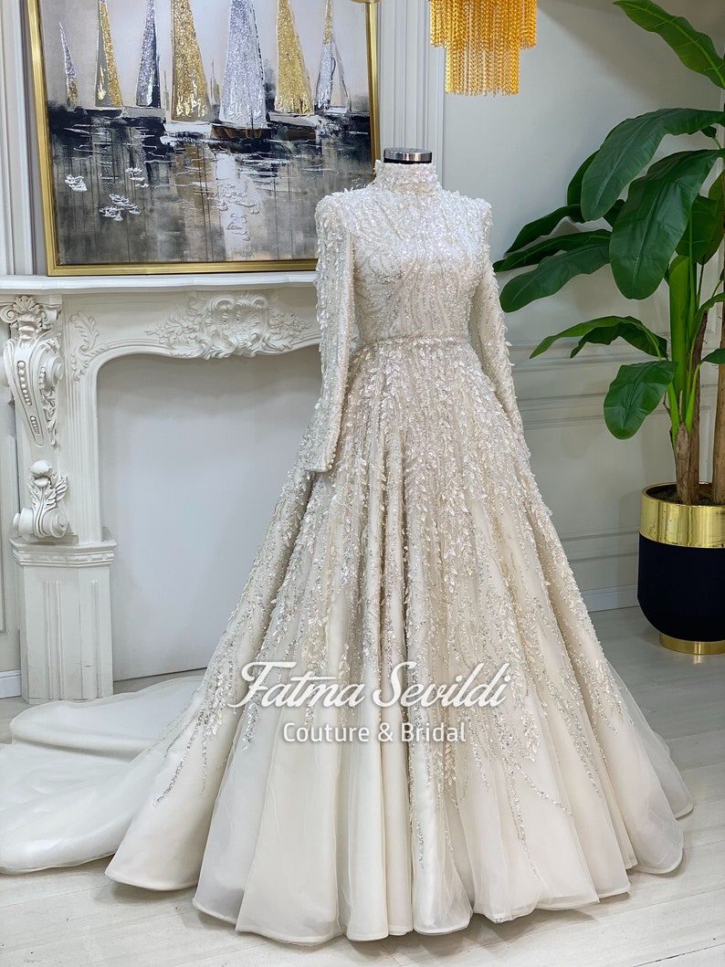 Lace Muslim Wedding Dress Hijab Wedding Dress Beaded Lace Etsy