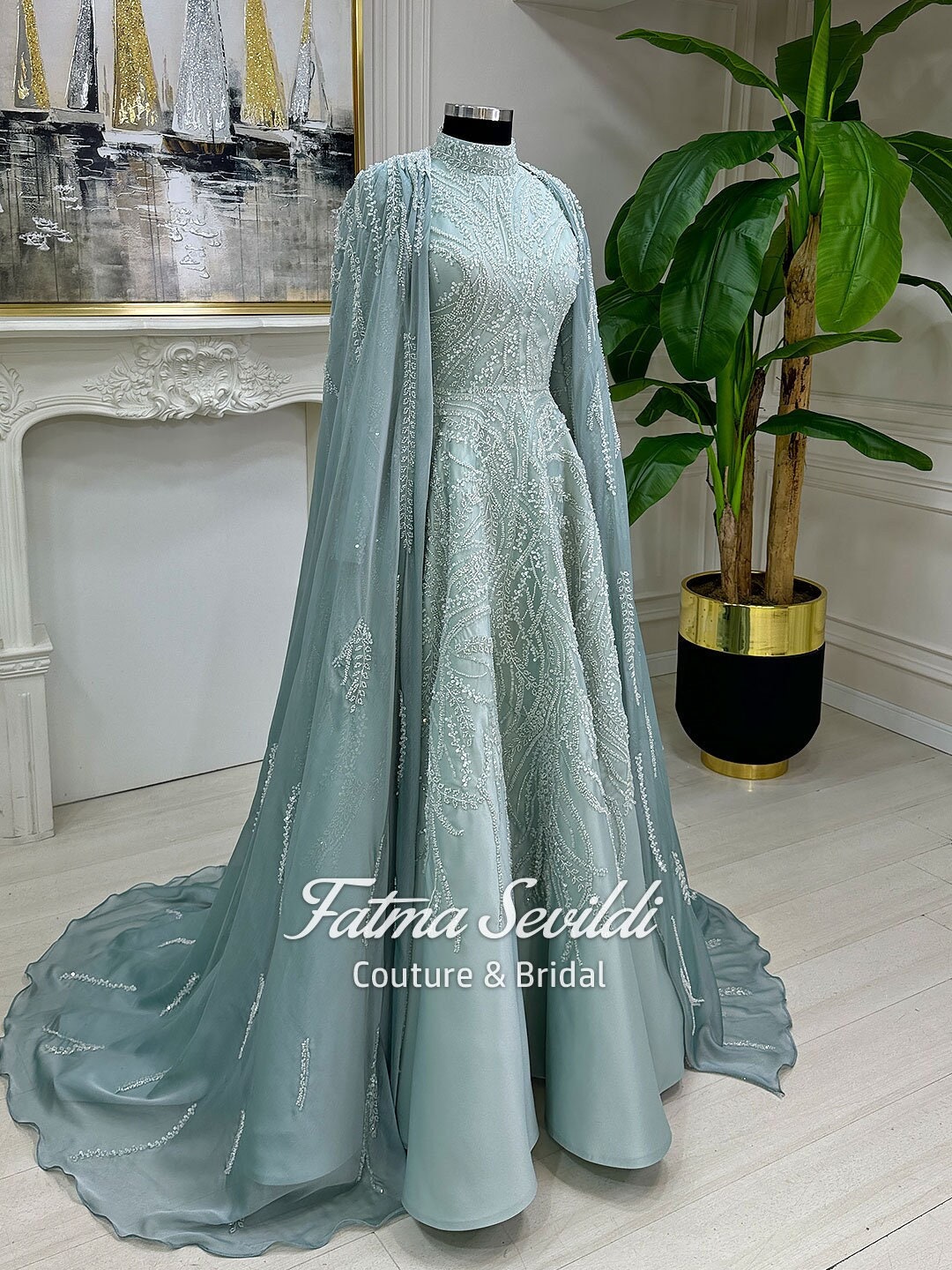 Caped Muslim Evening Dress, Lace Henna Dress, Engagement Dress, Muslim ...