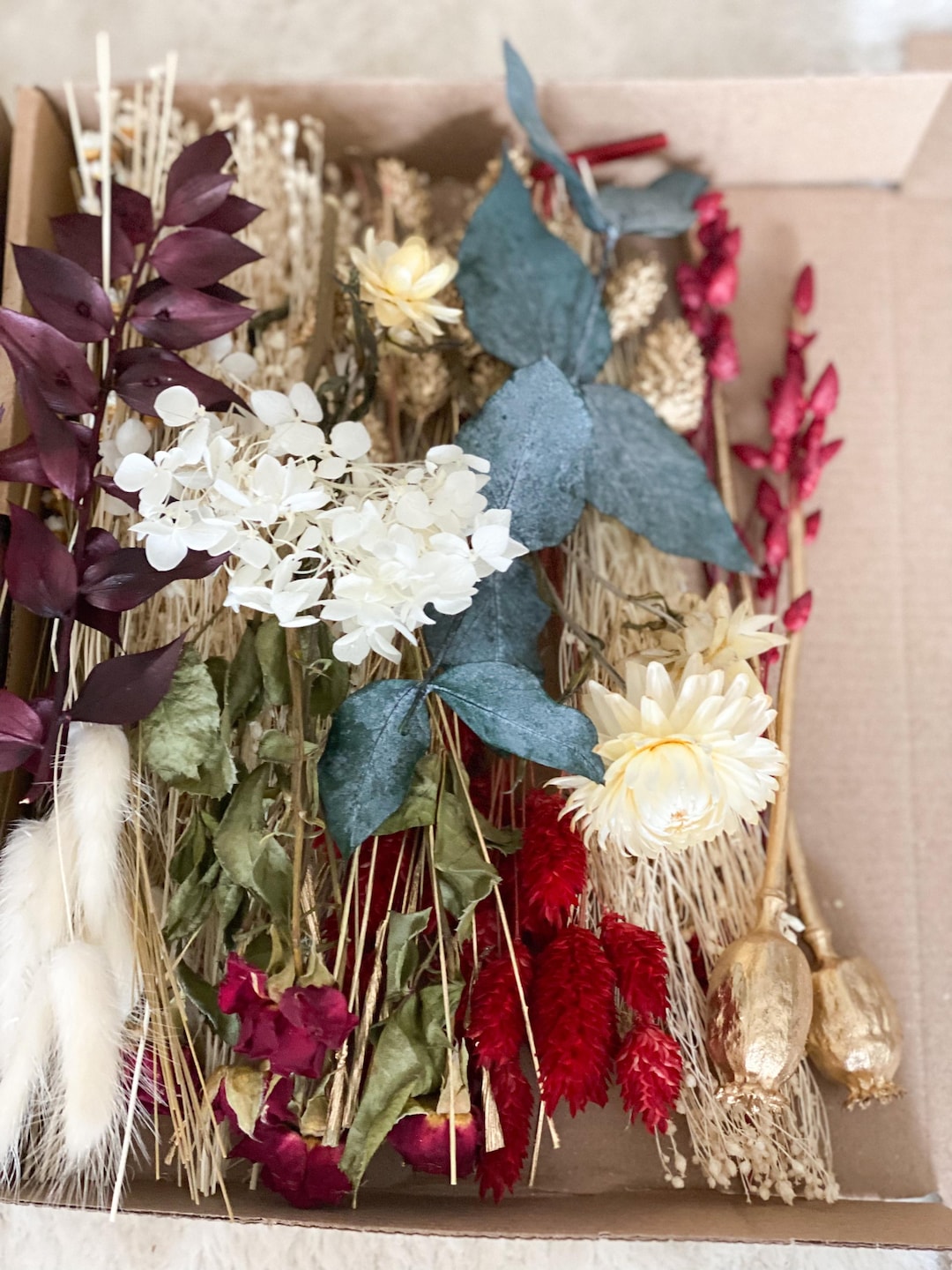 DIY Dried Flowers DIY Set "winter" DIY Set Christmas Red, Gold, Lagurus ...