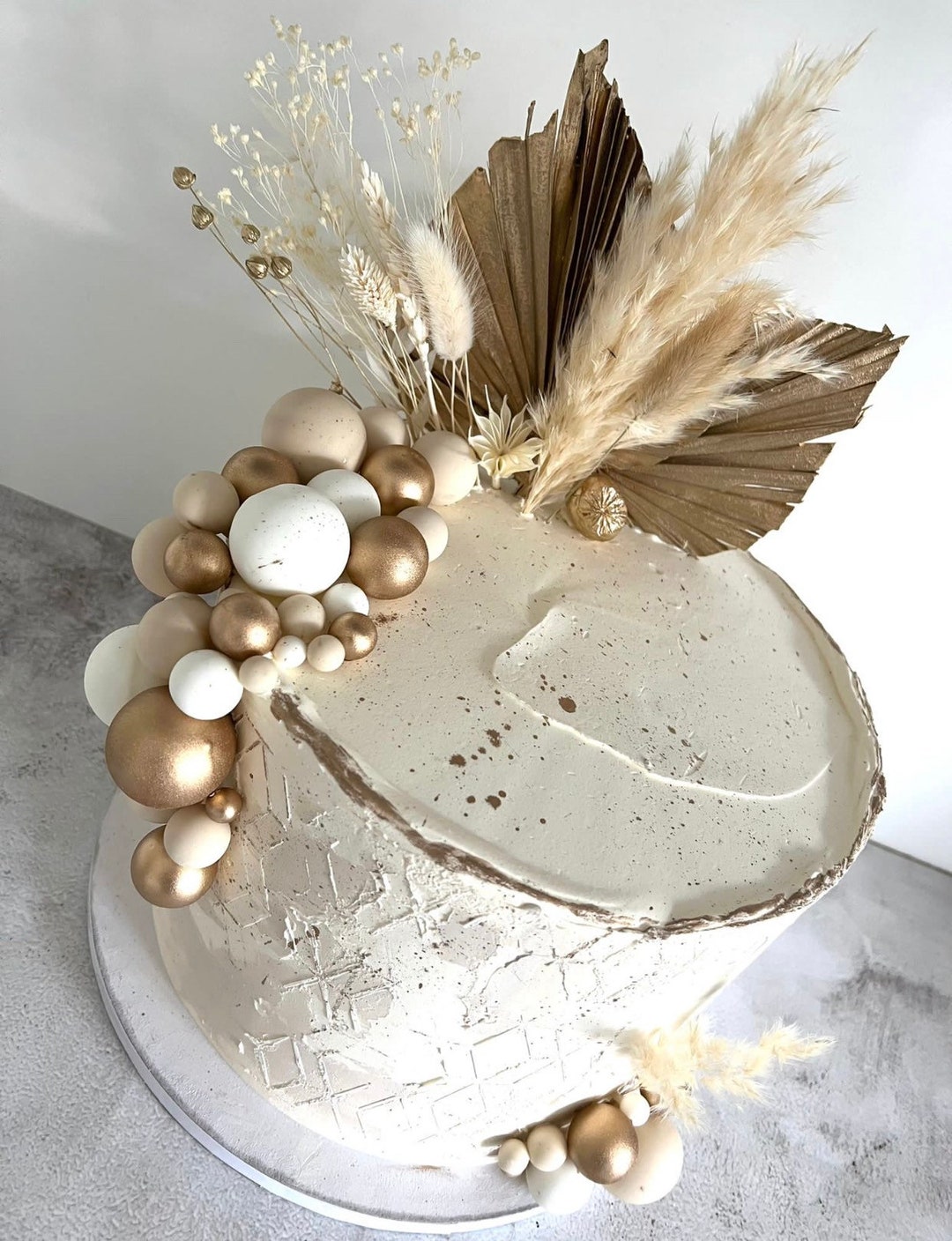 Cake Topper or Dried Flower Bouquet in White and Gold With Two Palm ...