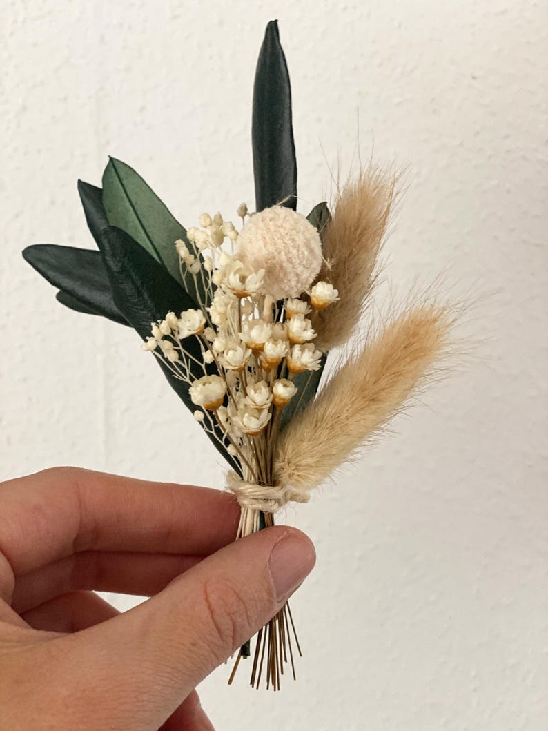 Mini Dried Flower Bouquet, Mini Posy, Mini Tuft With Olive Branches, E ...