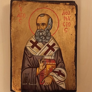 Saint Athanasius ( Ο Άγιος Αθανάσιος ), Hand Painted Greek Orthodox ...