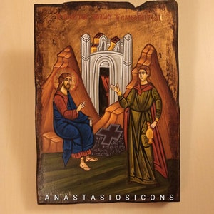Jesus Talking to the Samaritan Women at the Well, Hand Painted Orthodox, Byzantine Icon. - Etsy