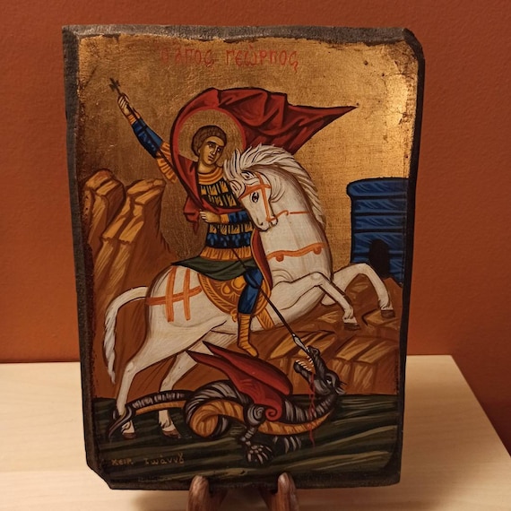 Painting Άγιος Γεώργιος hand painted Greek Orthodox Byzantine icon ...