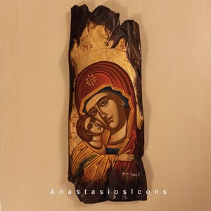 The Virgin Mary and Child ( Η Θεοτόκος), Hand Painted Greek Orthodox Byzantine Icon. - Etsy