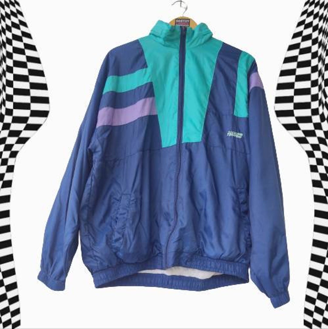 Vintage Blue-green-purple Multi-color Block Jacket/ Unisex Lightwear ...