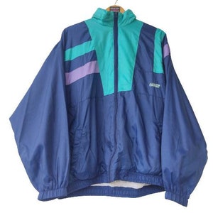 Vintage Blue-green-purple Multi-color Block Jacket/ Unisex Lightwear ...