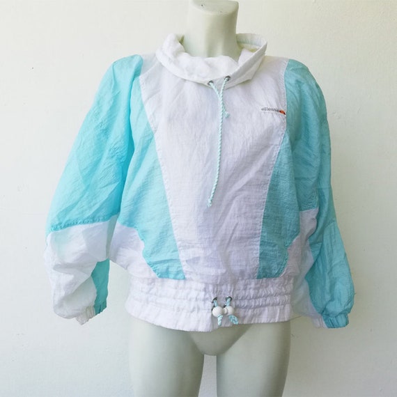 Vintage White -Turquoise 90s Crop Top Jacket/ Brand E… - Gem