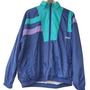 Vintage Blue-green-purple Multi-color Block Jacket/ Unisex Lightwear ...