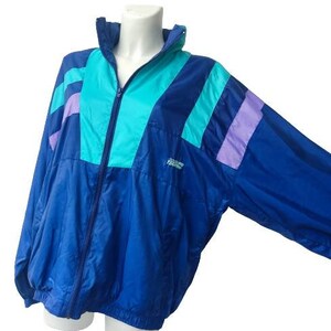 Vintage Blue-green-purple Multi-color Block Jacket/ Unisex Lightwear ...