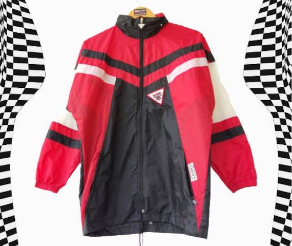 Vintage Waterproof Rain jacket/ Red- Black- White Col… - Gem