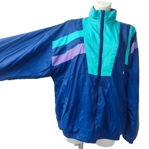 Vintage Blue-green-purple Multi-color Block Jacket/ Unisex Lightwear ...
