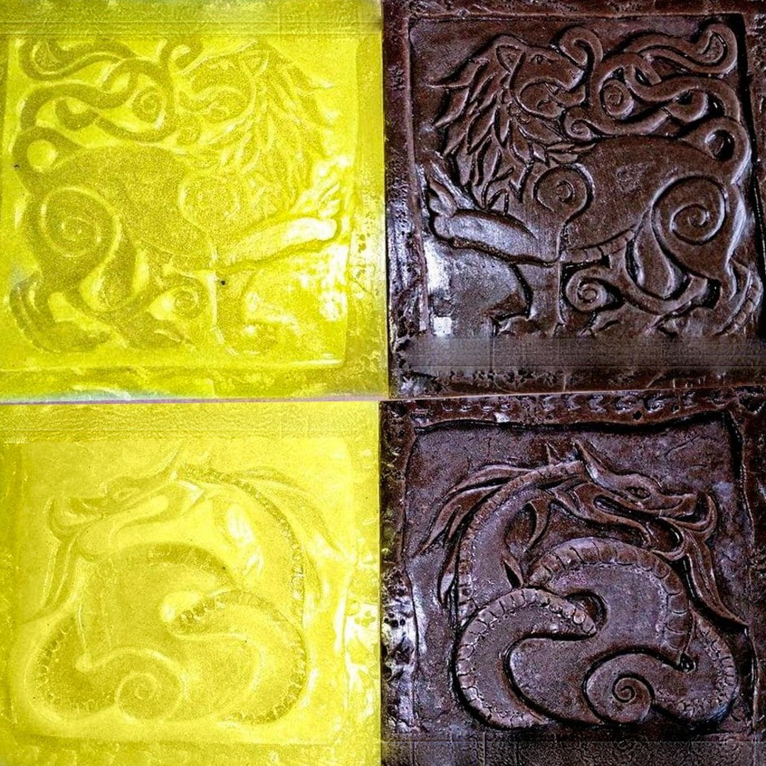 Set 2 Rubber Stamps"lion and Serpent"for Imprints on Concrete or ...