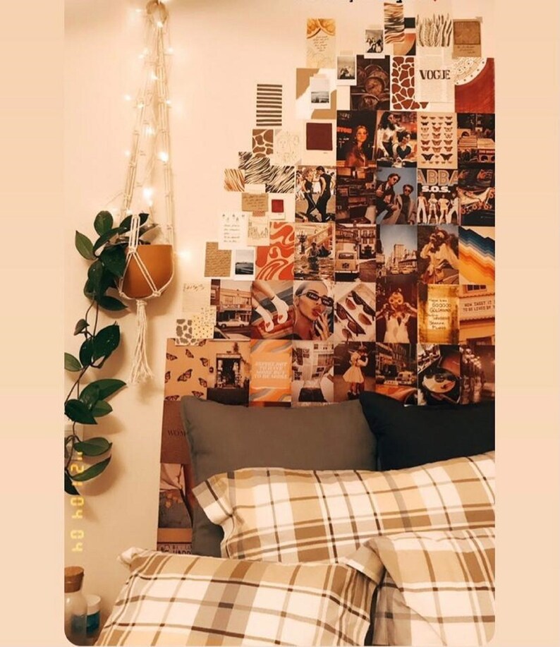 70pcs Vintage Wall Collage Kit Aesthetic Pictures 4x6 Warm Color Room