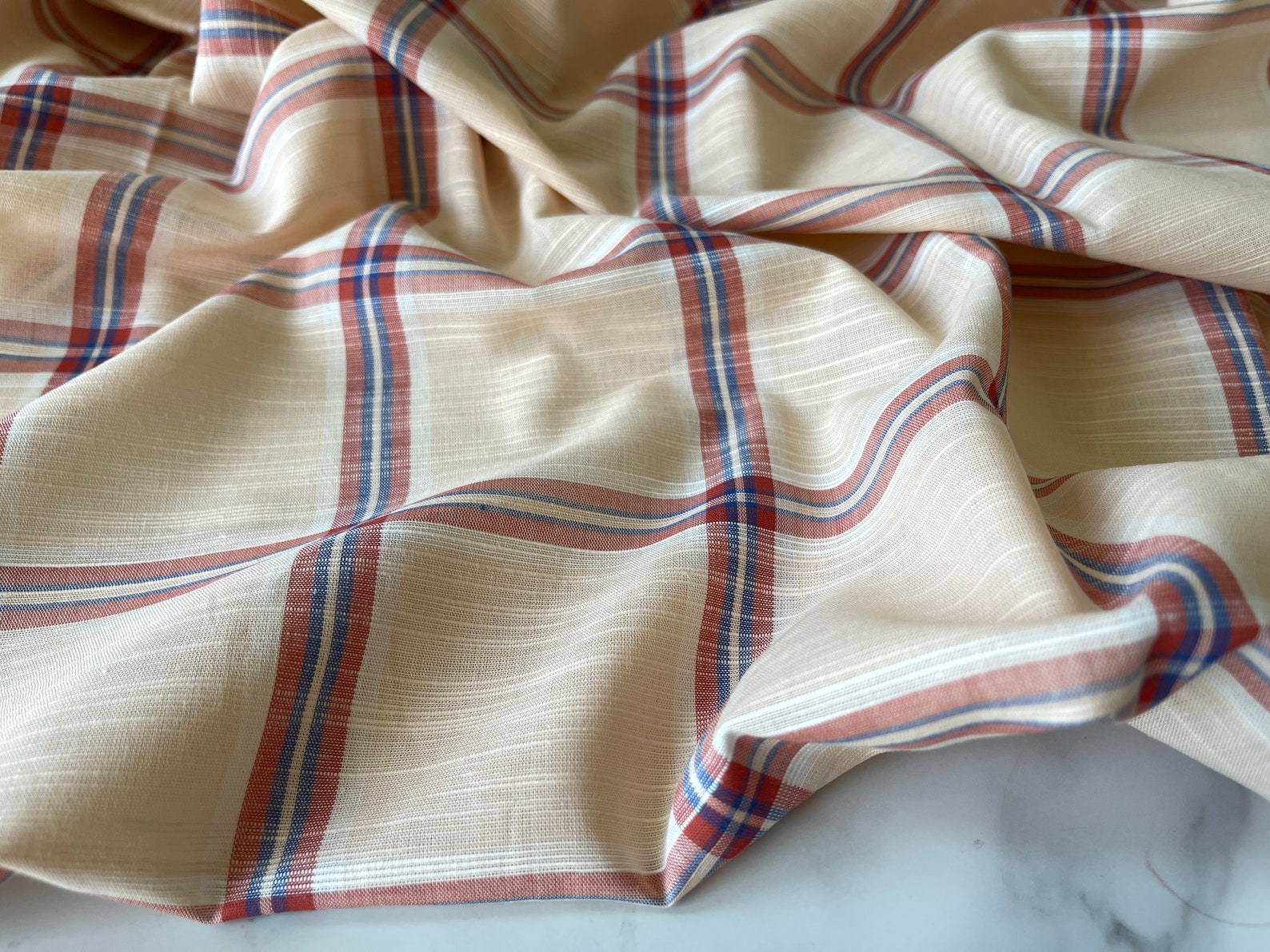 Cotton Plaid Slub Texture Fabric by the Yard Blouse Shirt - Etsy