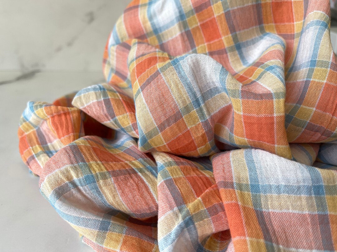 Cotton Plaid Muslin Shirting Fabric by the Yard - Sunshine Plaid CN27 ...