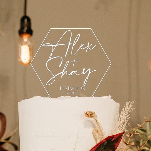 Wedding Cake Topper Clear Acrylic Floral Personalized Cake - Etsy