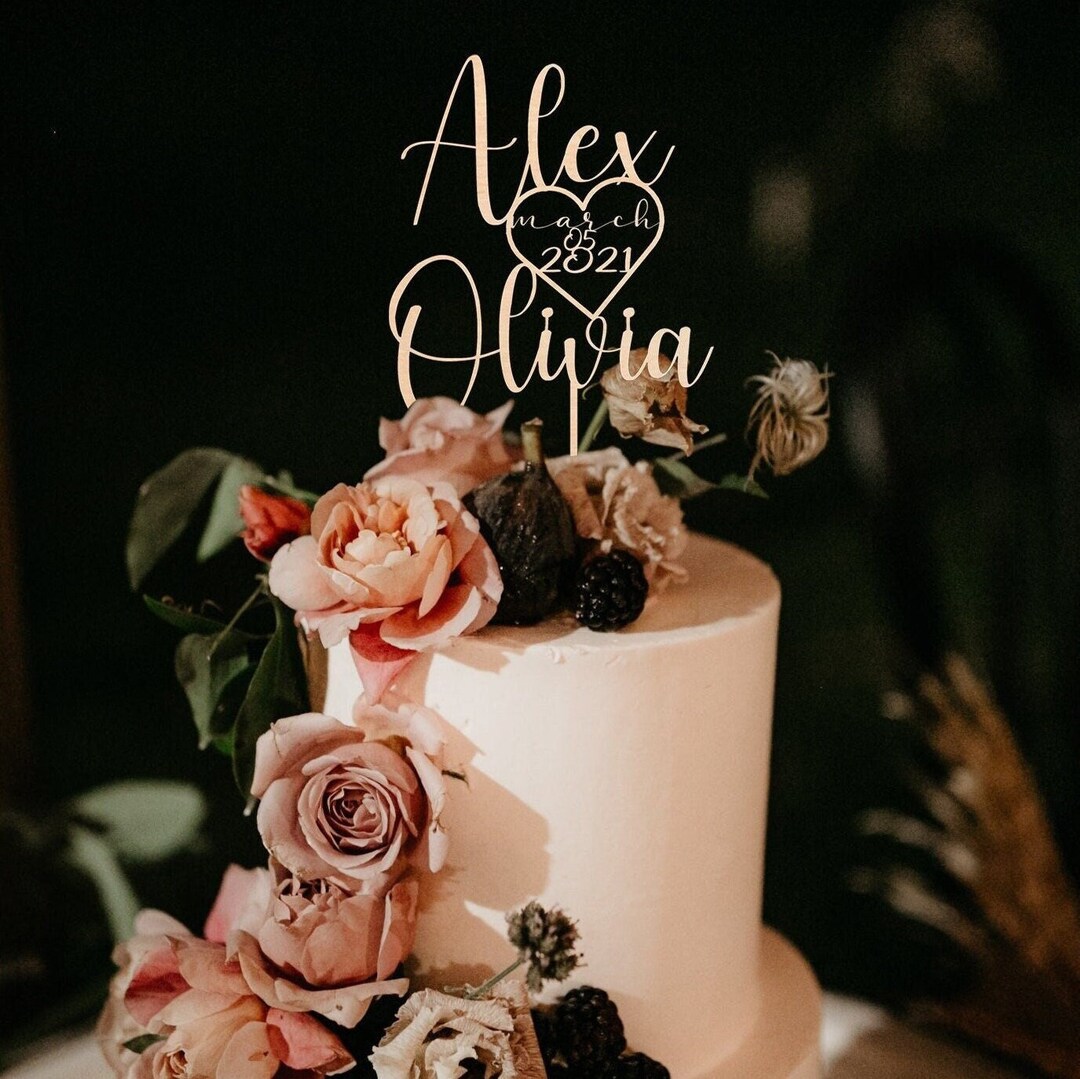 Gold Wedding Cake Topper / Rustic Wedding Cake Topper / Personalized ...